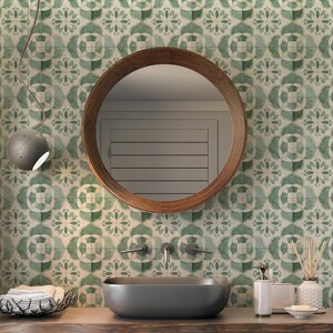 Green Patterned Ceramic Tile - Vintage Moroccan Design Green Kitchen ...