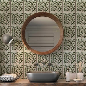 Green Leaves Botanical Ceramic Tile Patterned Kitchen Backsplash Tile ...