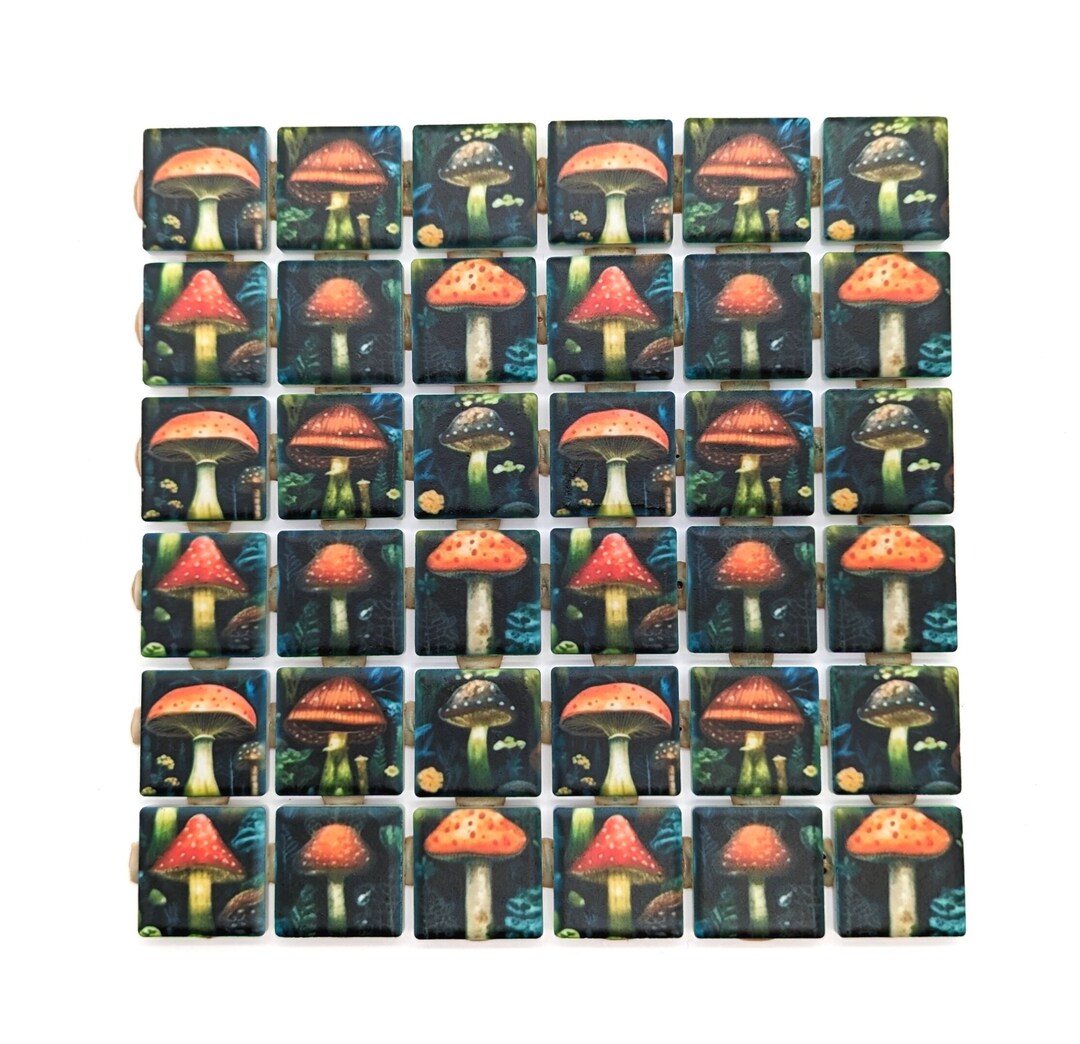 Mystical Mushroom Ceramic Mosaic Tiles - Mixed Mushroom Tiles - Mosaic ...