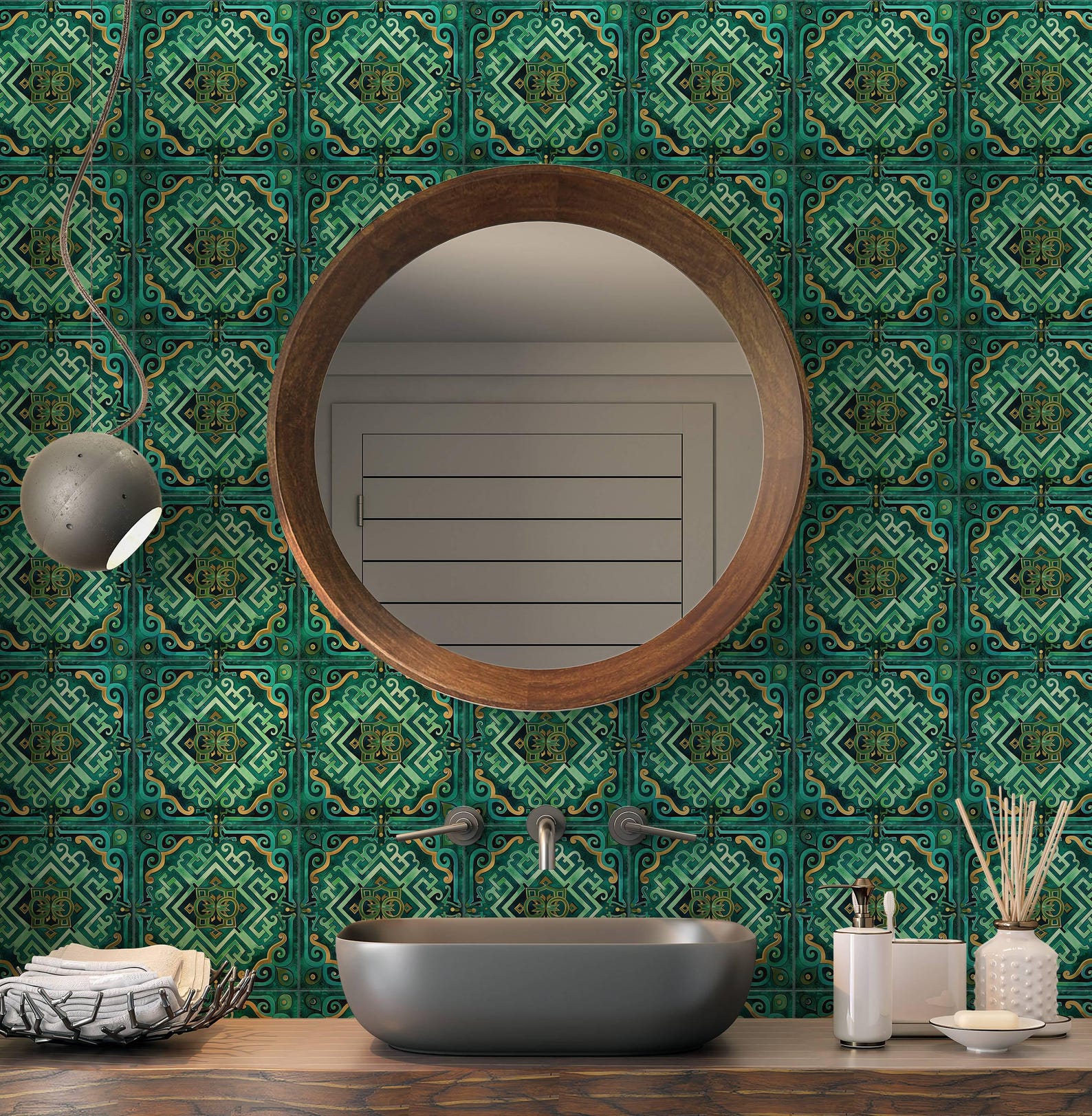 Blue Green Ceramic Tile Labyrinth Design Tile Unique Kitchen Backsplash ...