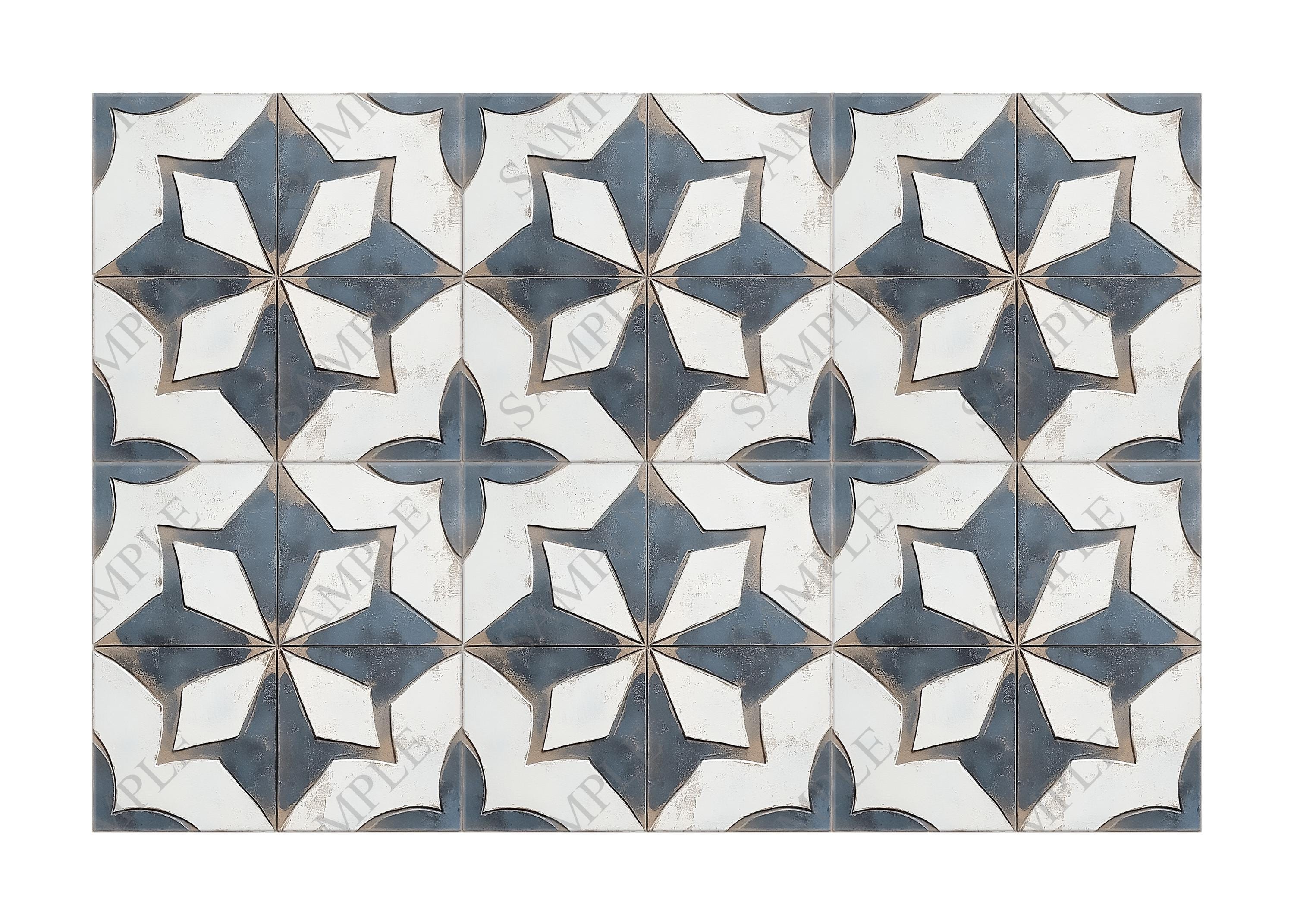 Blue Gray White Ceramic Tile - Vintage Moroccan Tile Design - Kitchen ...