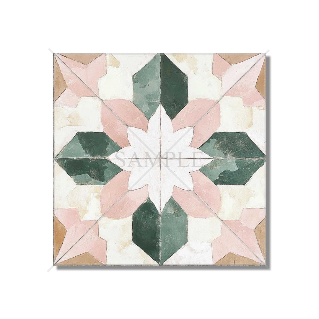 Pink and Green Vintage Design Ceramic Tile - Kitchen Backsplash Tile ...