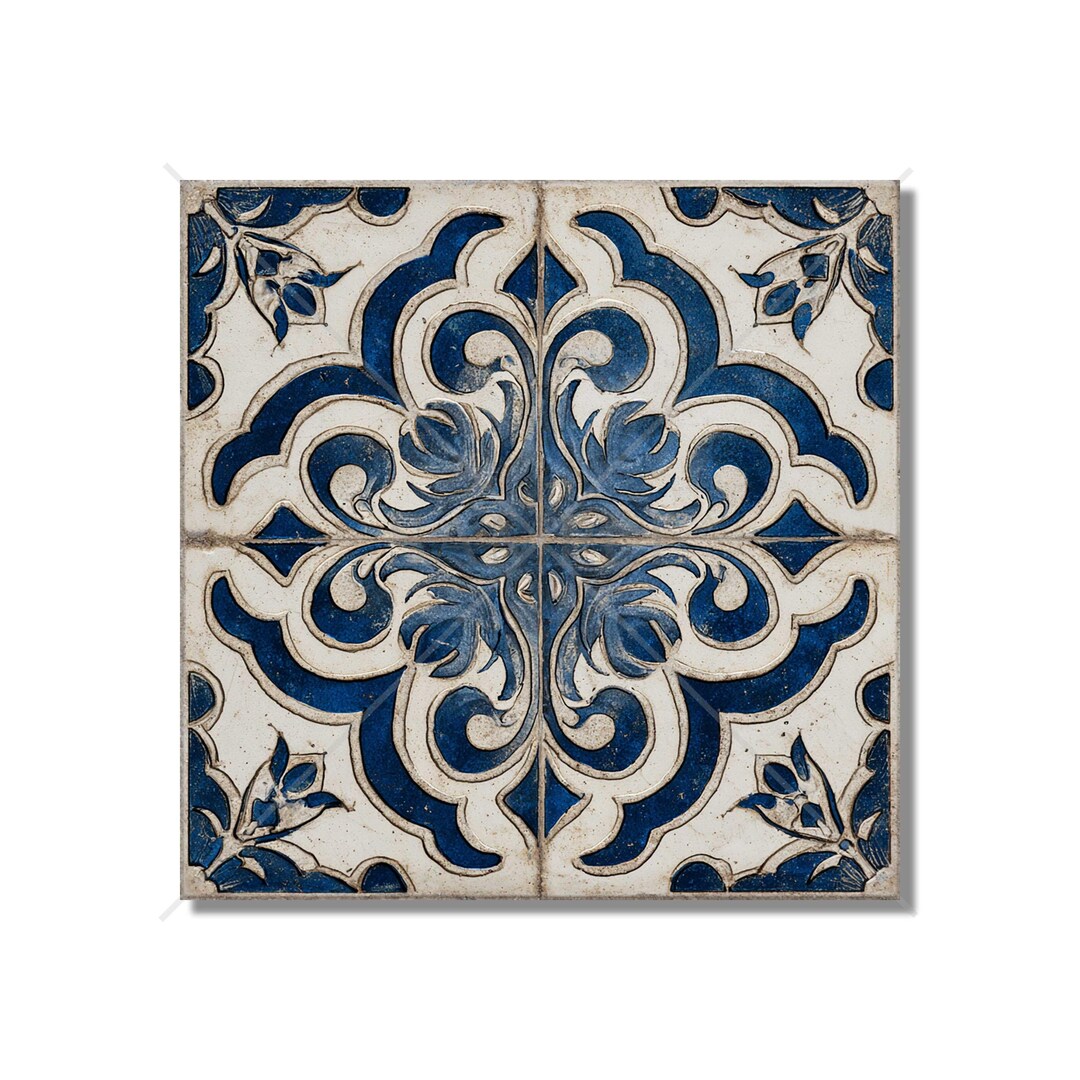 Aged Dark Blue Ceramic Tile - Vintage Design Dark Blue Kitchen ...