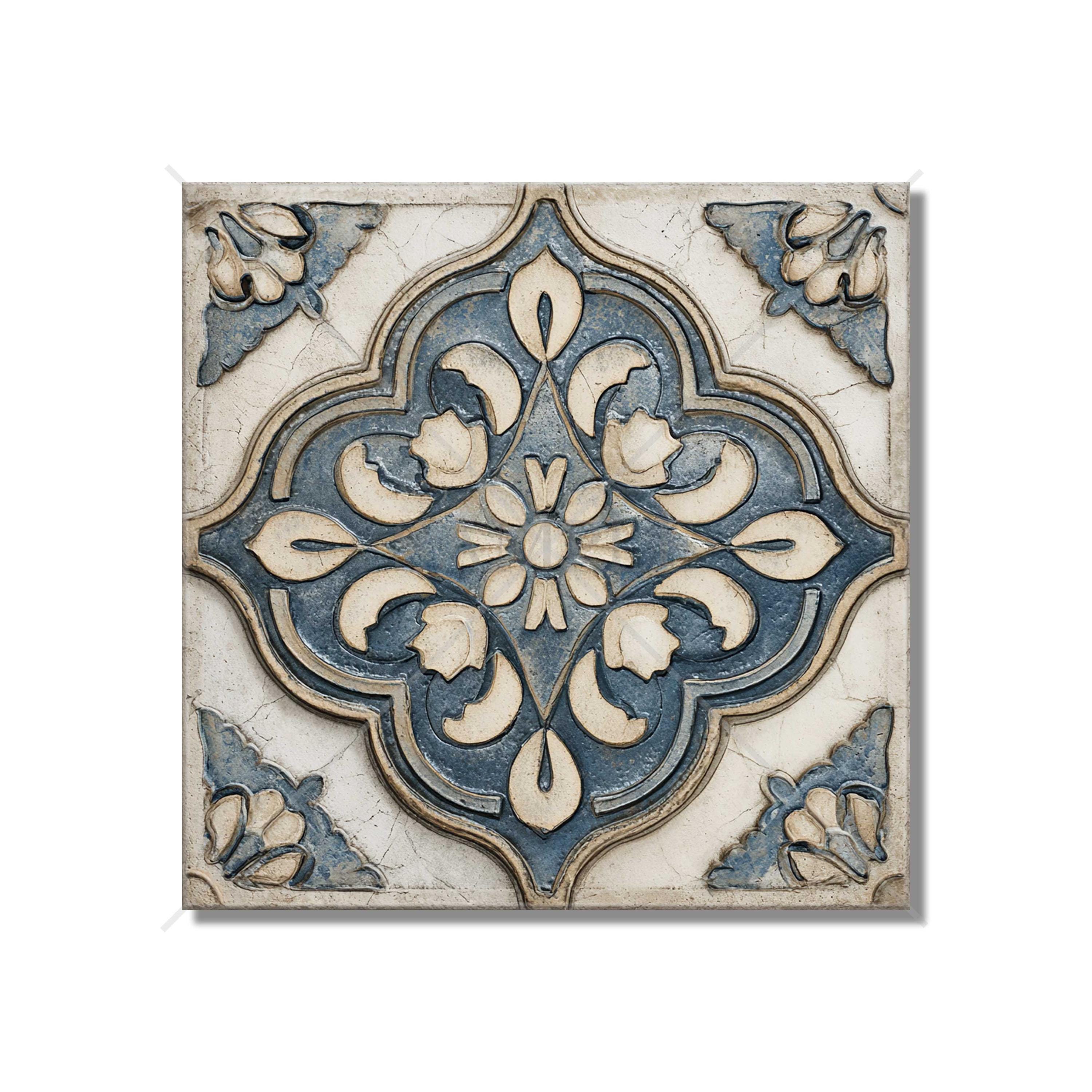 Antique Blue Beige Ceramic Tile Patterned Backsplash Tiles Vintage ...