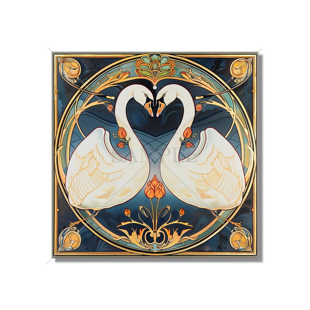 Art Nouveau Swan Design Ceramic Tile Unique Art Nouveau Kitchen ...