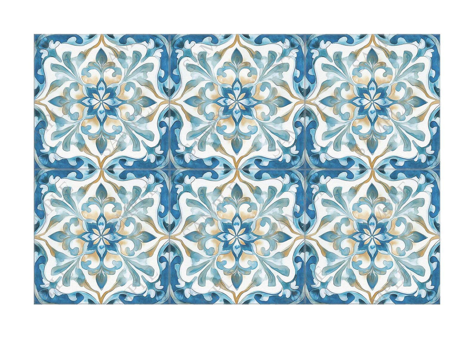 Blue White Tan Patterned Ceramic Tile - Unique Kitchen Backsplash Tile ...