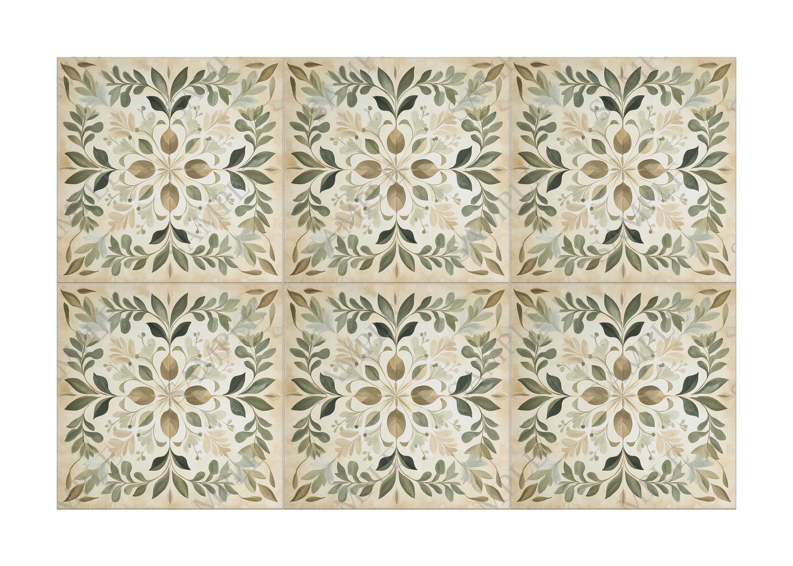 Green Beige Botanical Ceramic Tile Patterned Kitchen Backsplash Tile ...