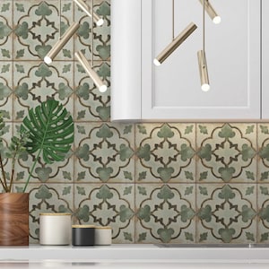 Ceramic Tile Sage Green Patterned Vintage Design Kitchen Backsplash ...
