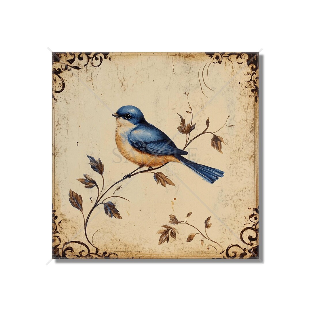 Vintage Bird Design Ceramic Tile - Ceramic Tiles With Birds - Blue Bird ...