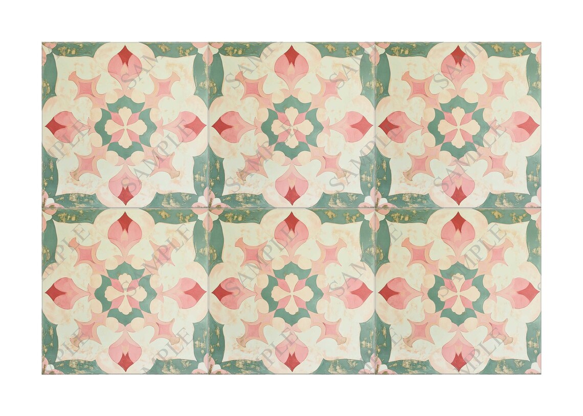 Vintage Pink and Green Design Ceramic Tile - Kitchen Backsplash Tile ...
