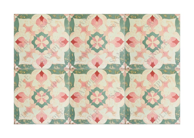 Vintage Pink and Green Design Ceramic Tile - Kitchen Backsplash Tile ...