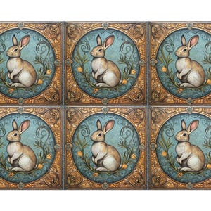 Bunny Rabbit Ceramic Tile William Morris Vintage Design Rabbit Ceramic ...