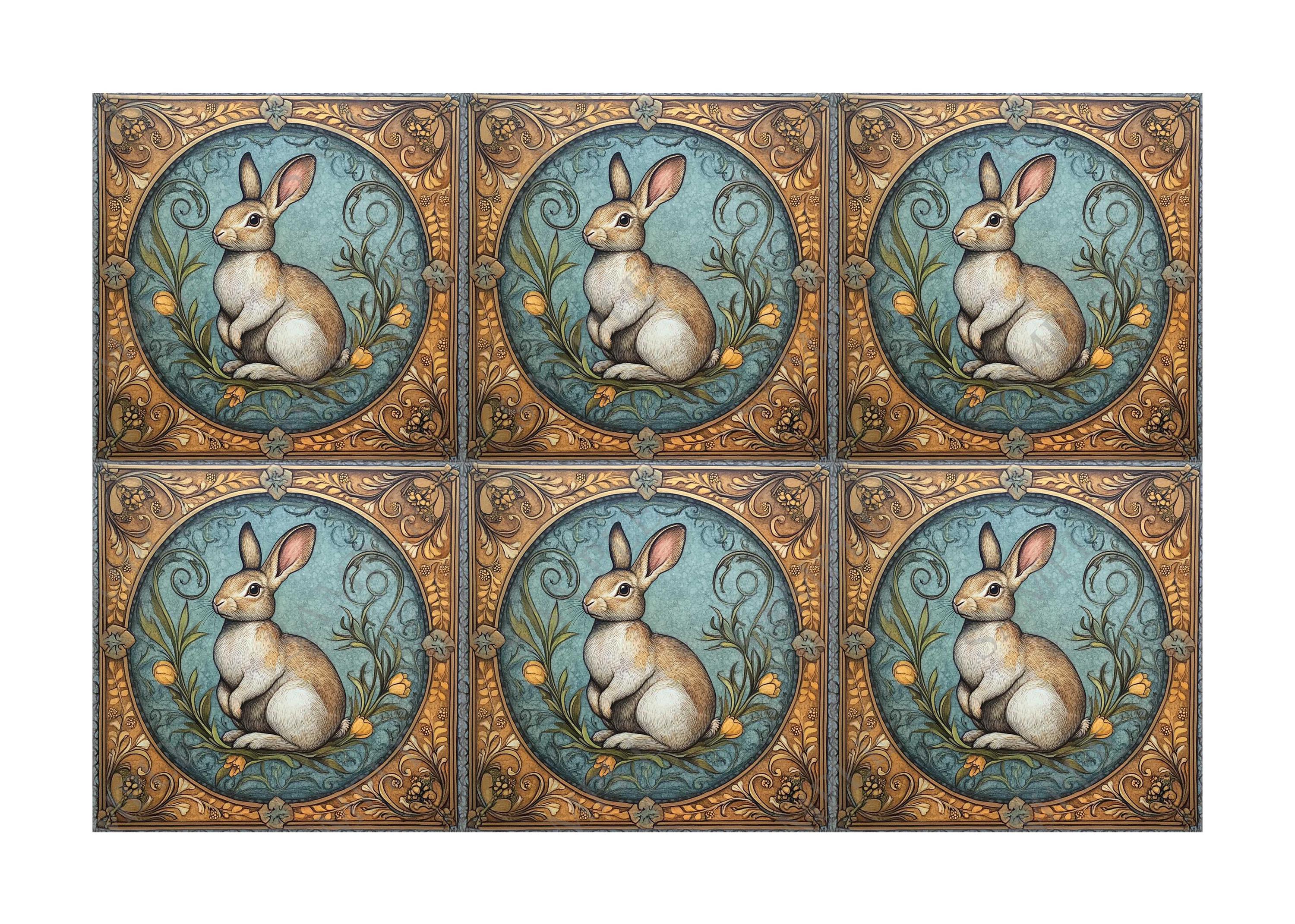 Bunny Rabbit Ceramic Tile William Morris Vintage Design Rabbit Ceramic ...