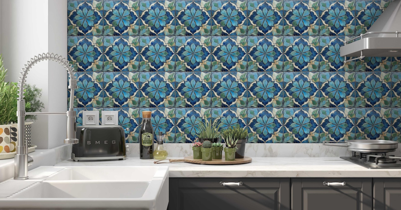 Blue Green Turquoise Ceramic Tile - Vintage Moroccan Tile Design ...