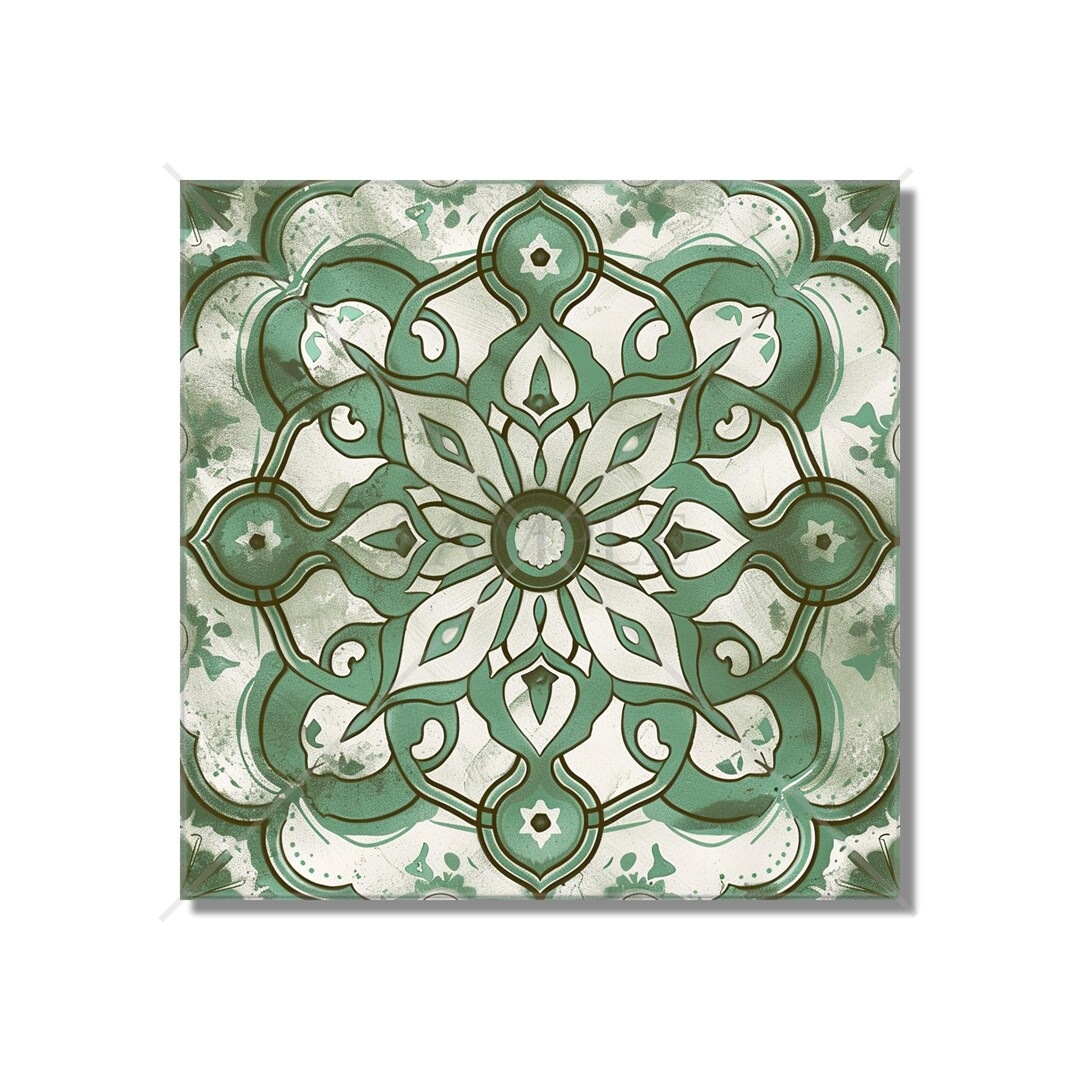 Vintage Green and Beige Decorative Ceramic Tile - Kitchen Tile - Green ...