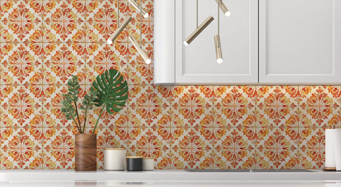 Orange Patterned Ceramic Tile - Orange Patterned Tile Kitchen ...