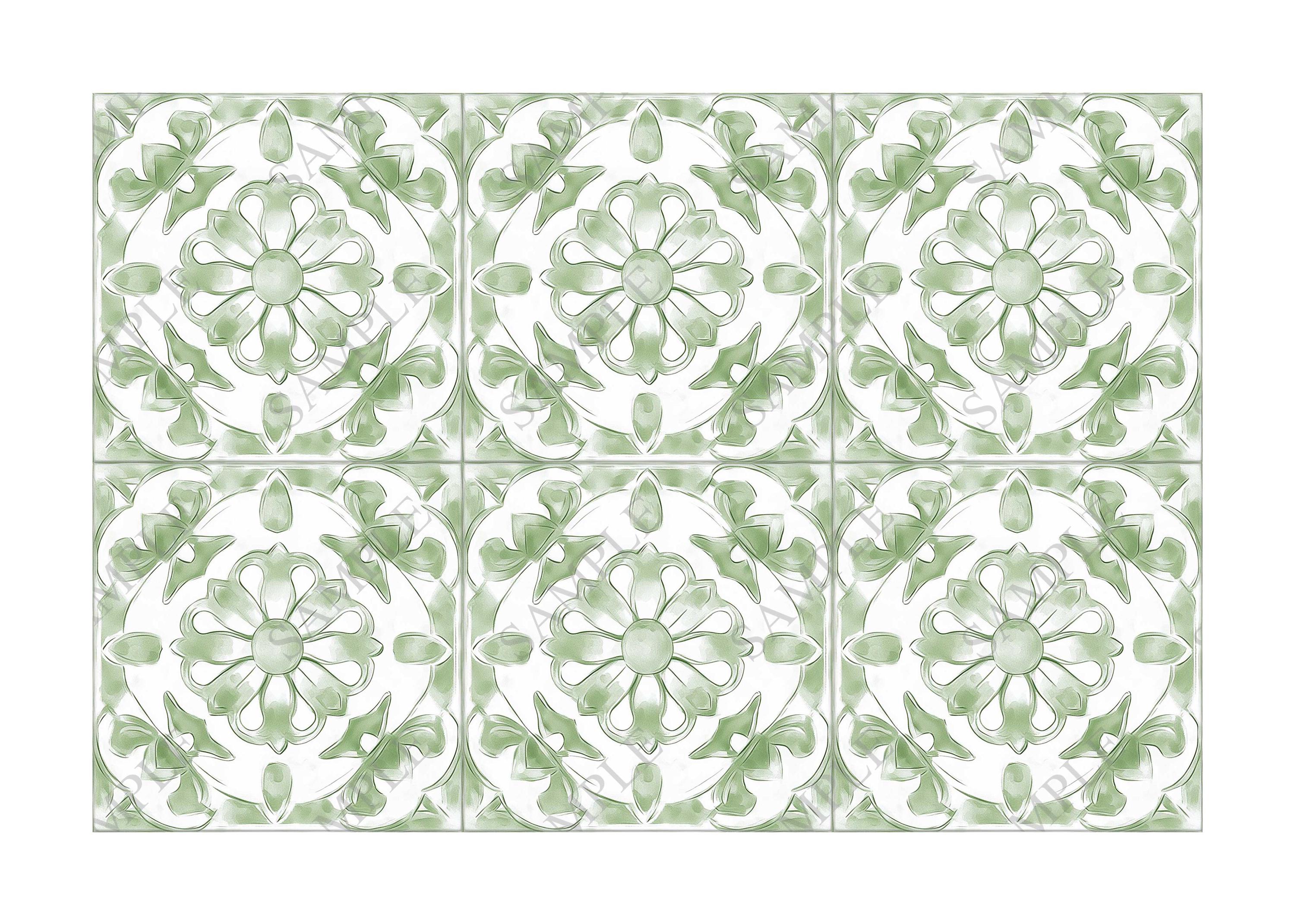 Sage Green and White Ceramic Tile - Patterned Ceramic Tile Kitchen ...
