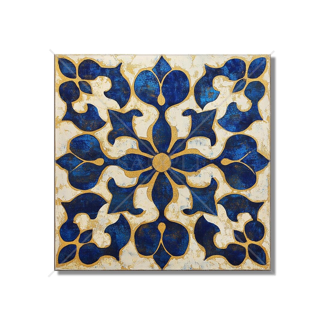 Blue and Yellow Ceramic Tile - Blue Yellow Kitchen Tile Patterned ...