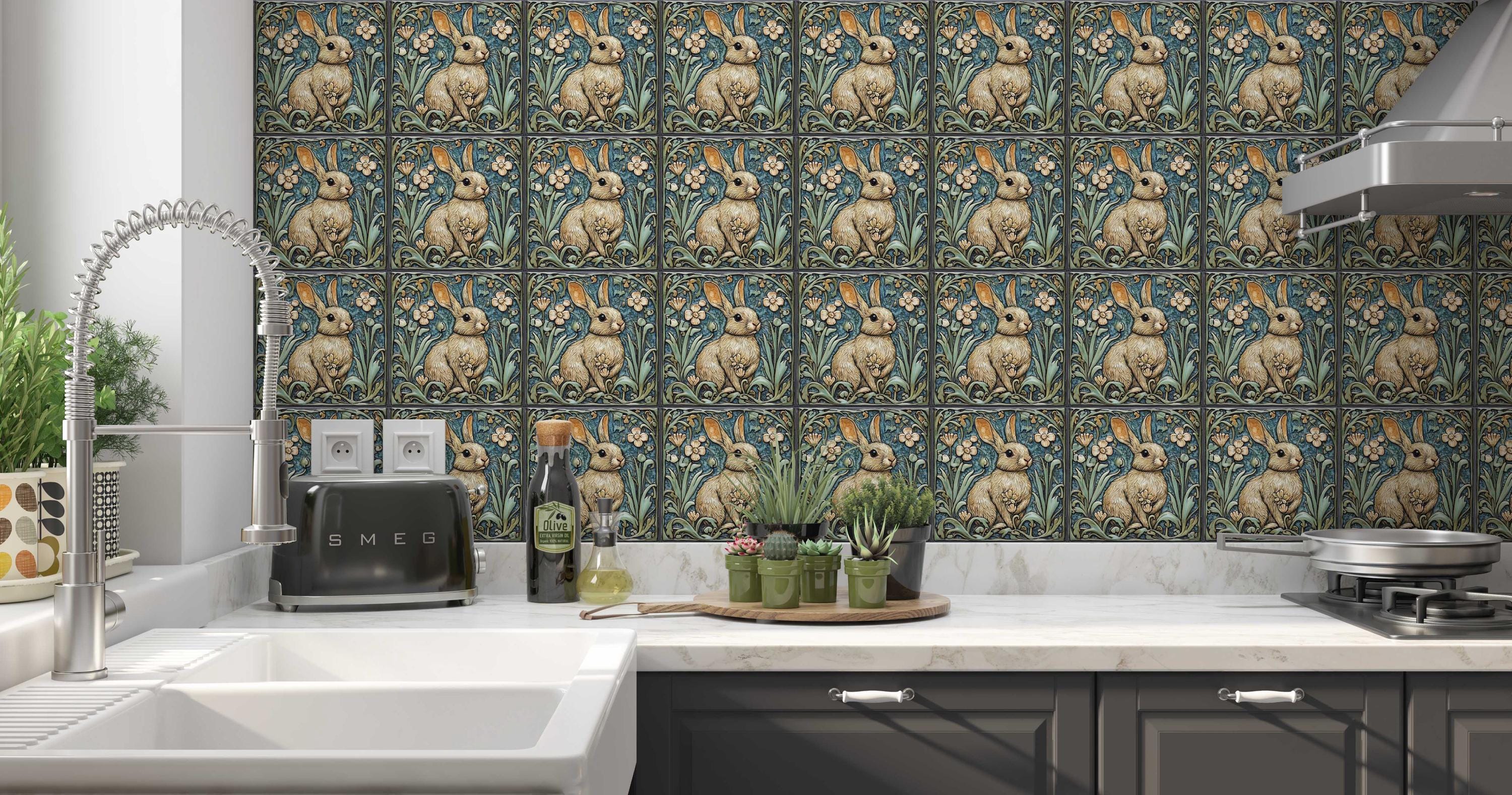 Bunny Rabbit Ceramic Tile - Vintage Design Rabbit Ceramic Tile - Rabbit ...