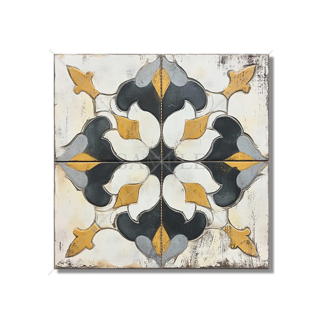 Rustic Black and Mustard Yellow Patterned Ceramic Tiles Vintage ...