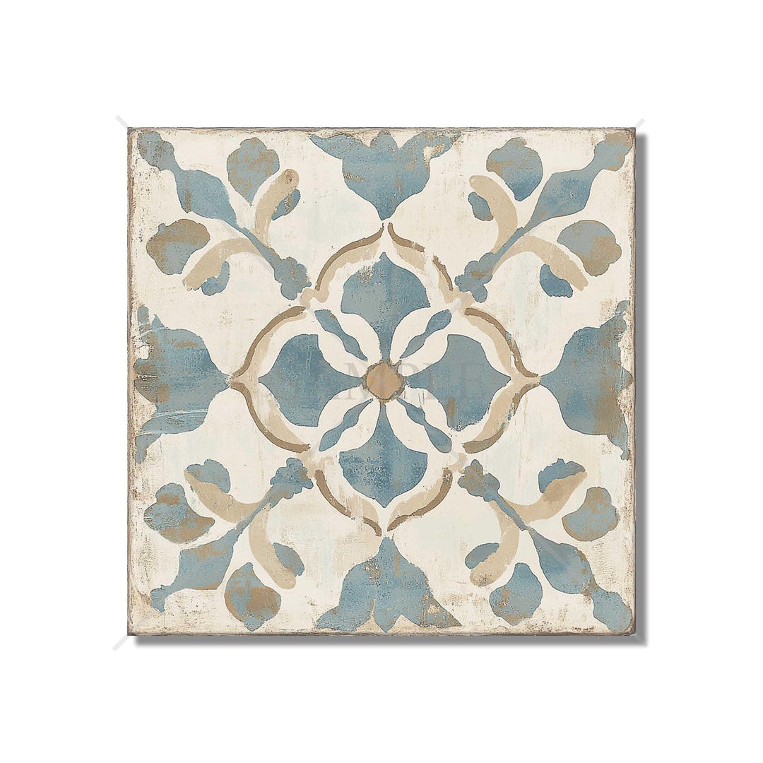 Light Blue and Tan Ceramic Tile Patterned Kitchen Backsplash Tiles ...