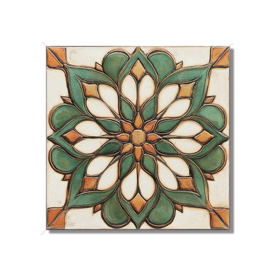 Green Copper Ceramic Tile - Vintage Design Patterned Tile - Unique ...