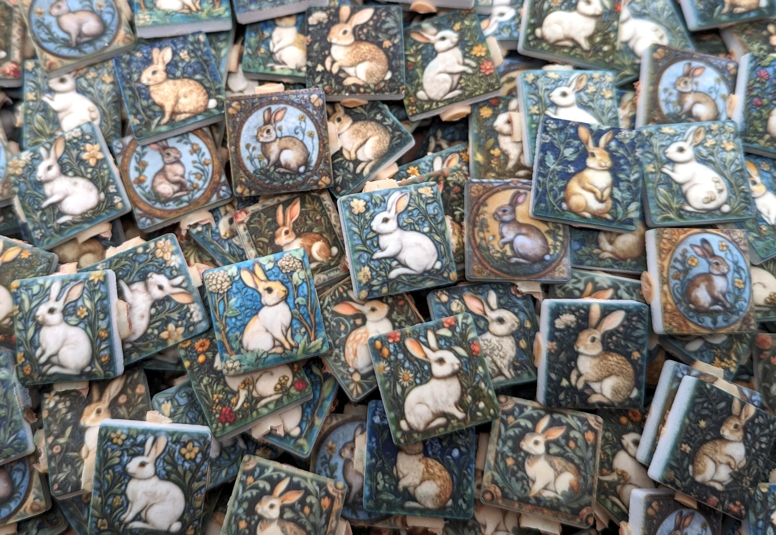 SALE 2 Pounds of Bunny Rabbit Design Mixed Ceramic Mosaic Tiles Mixed ...