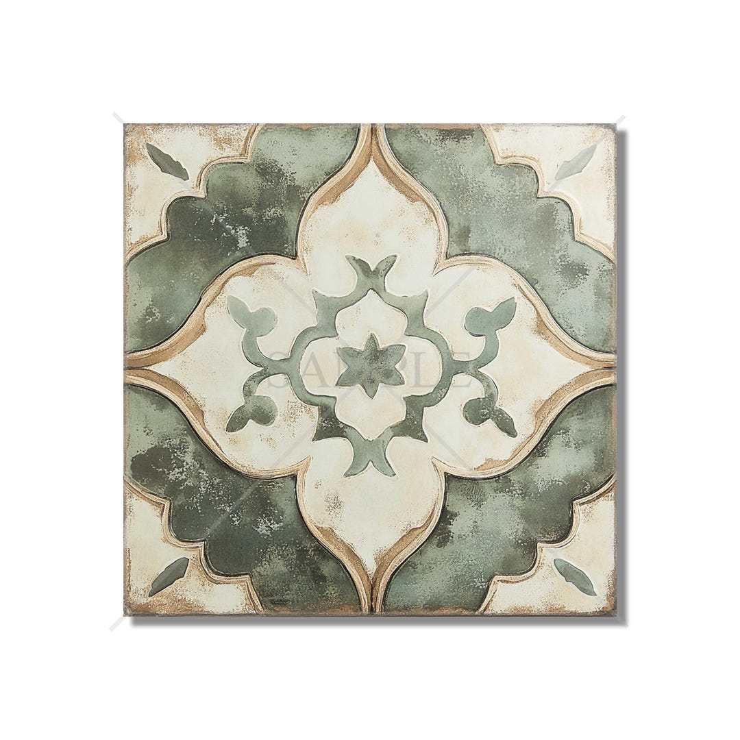 Ceramic Tile Sage Green Patterned Vintage Design Kitchen Backsplash ...