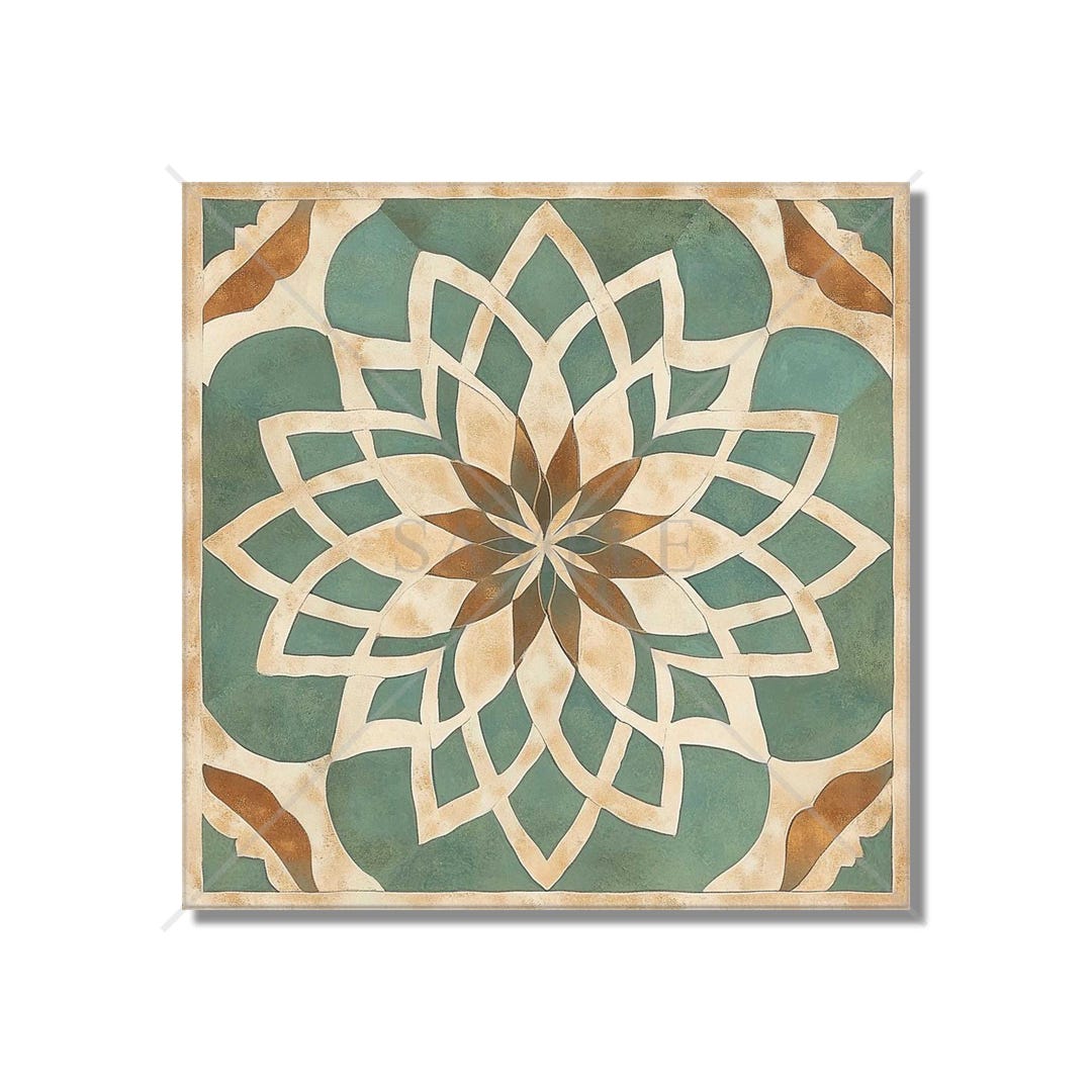 Green and Terra Cotta Ceramic Tile - Vintage Moroccan Tile Design ...