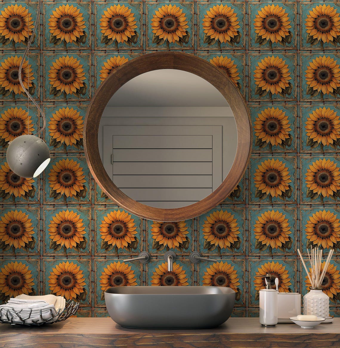 Sunflower Design Ceramic Accent Tile - Floral Design Kitchen Accent ...