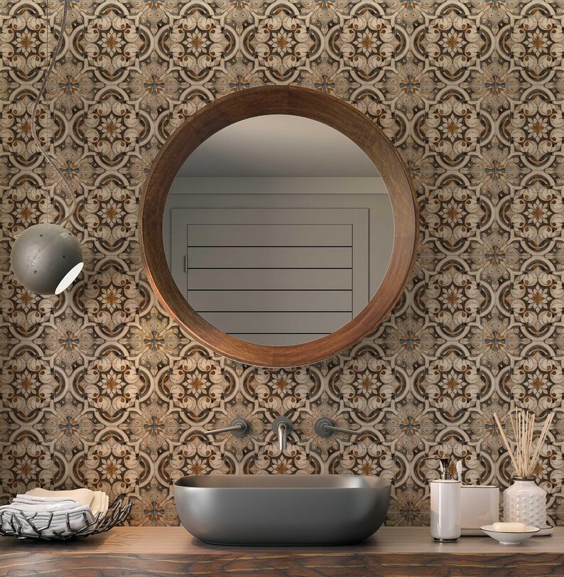 Ceramic Tile Beige Gray Patterned Kitchen Backsplash Tile - Beige ...