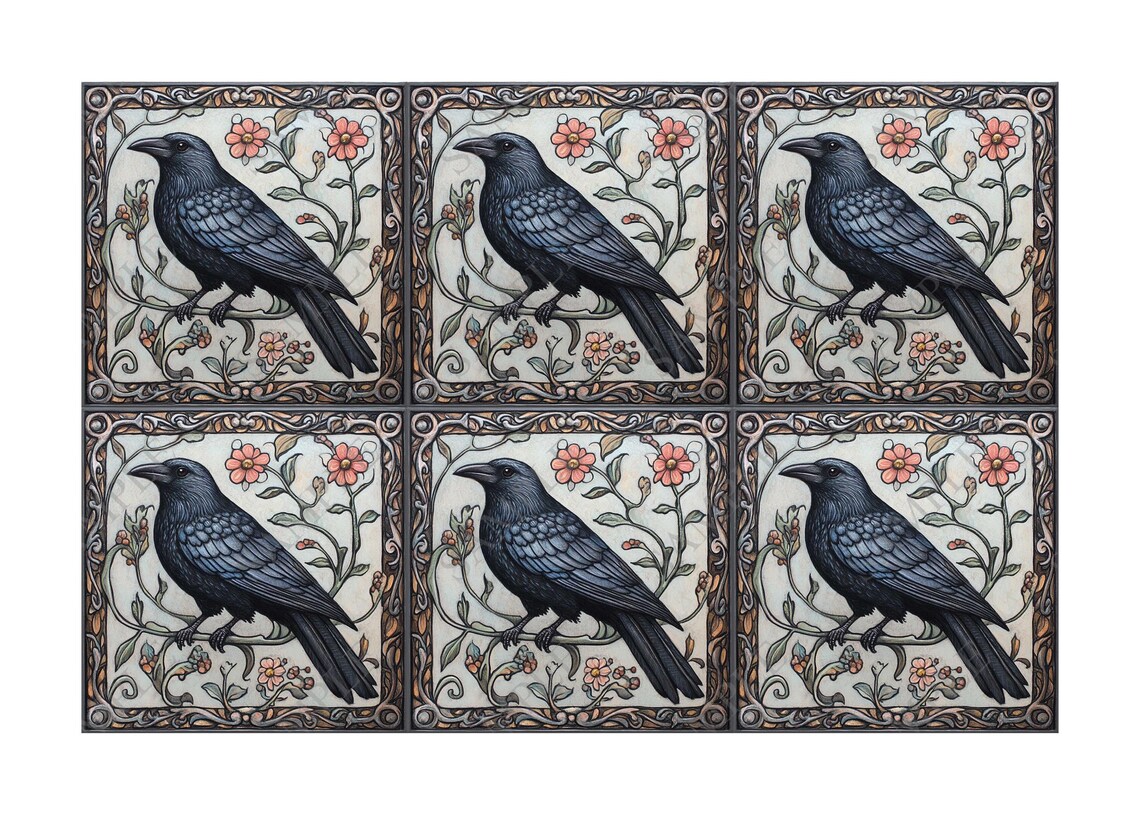 Raven Bird Ceramic Tile - Witchy Home Decor Raven Design Wall Tiles ...