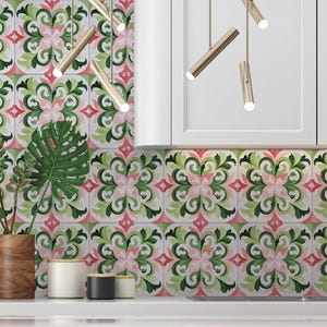 Pink and Green Patterned Ceramic Tile - Vintage Moroccan Tile Design ...