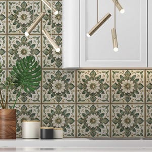 Green Ceramic Tile Vintage Design Tile - Unique Green Kitchen ...