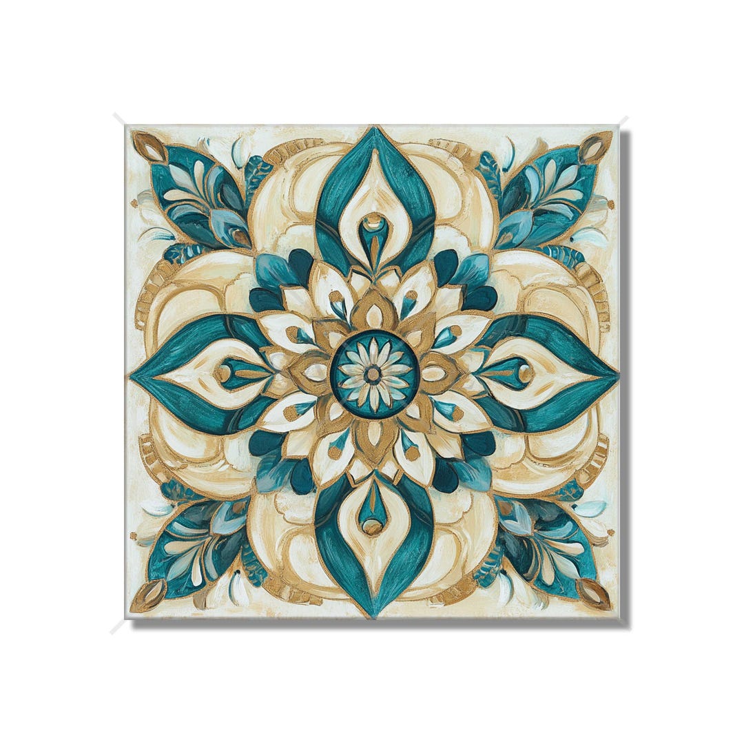 Ceramic Tile Teal and off White Vintage French Design Tile - Teal ...