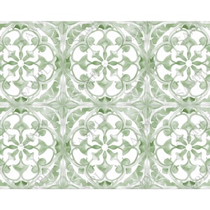 Sage Green and White Ceramic Tile - Patterned Ceramic Tile Kitchen ...