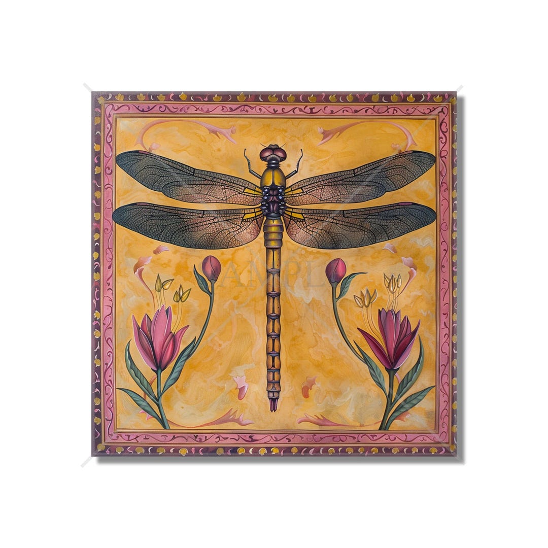 Yellow Pink Dragonfly Design Ceramic Accent Tile - Kitchen Accent Tile ...
