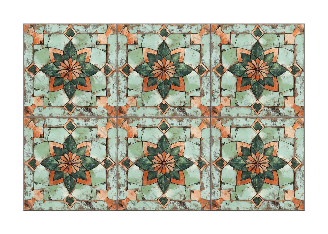 Green Copper Ceramic Tile - Vintage Aged Design Tile - Unique Green ...