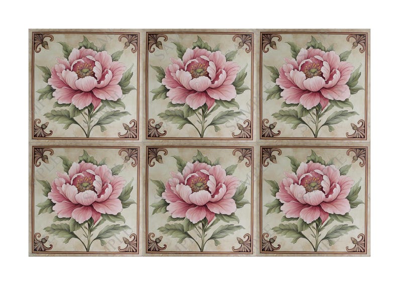 Ceramic Flower Accent Tiles Pink Floral Kitchen Backsplash Tile Floral ...