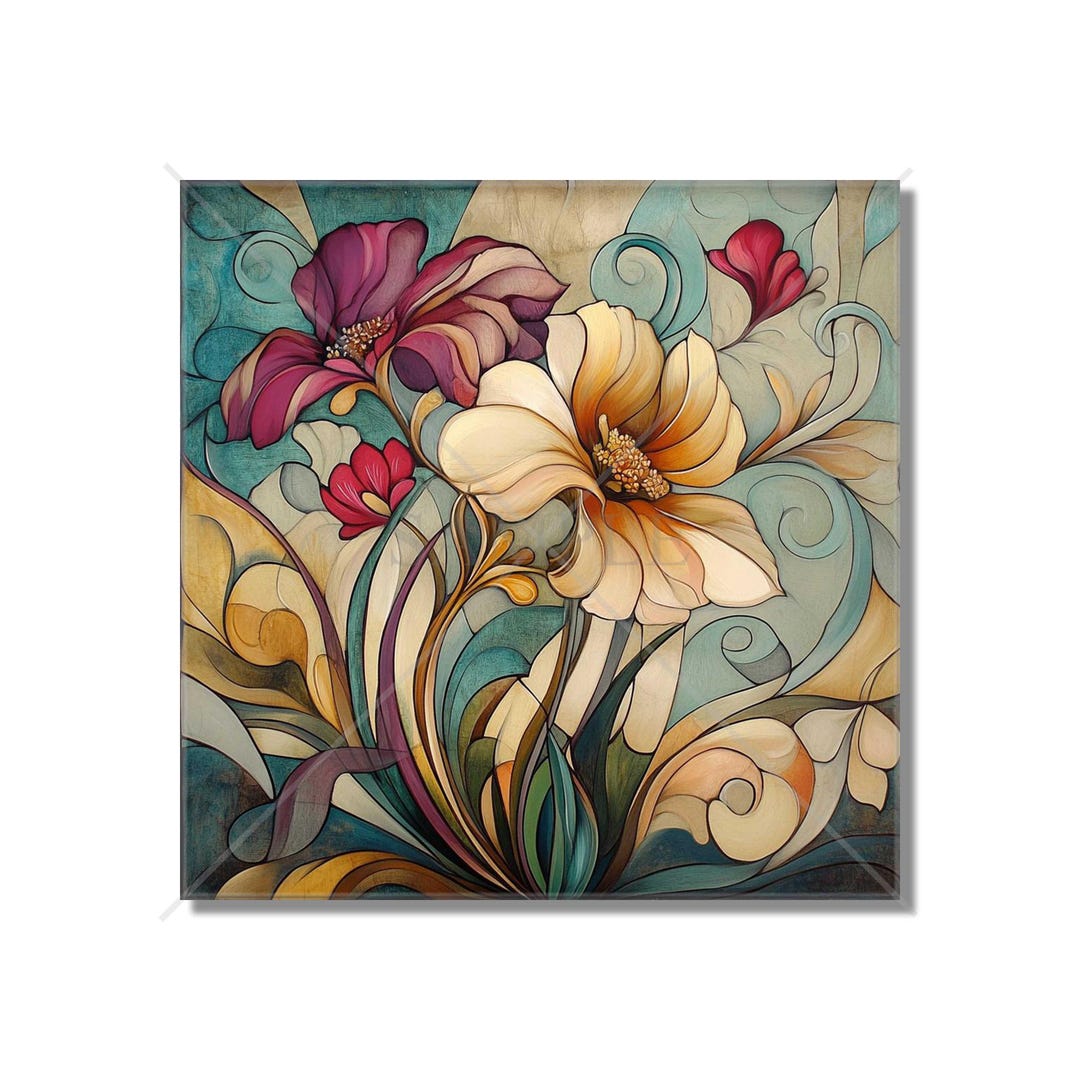 Ceramic Tile Vintage Art Nouveau Flower Design Art Nouveau Kitchen ...