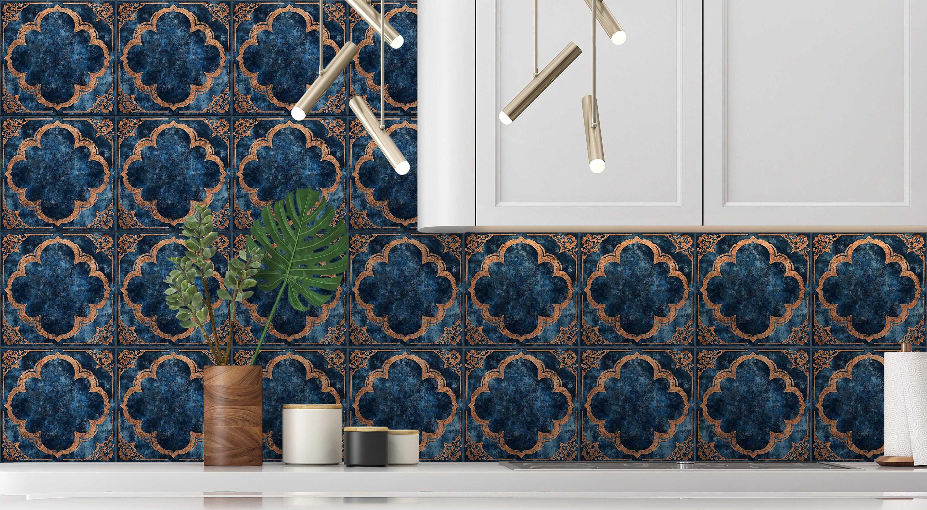 Dark Blue Patterned Ceramic Tile Kitchen Backsplash Tile Bathroom Wall ...