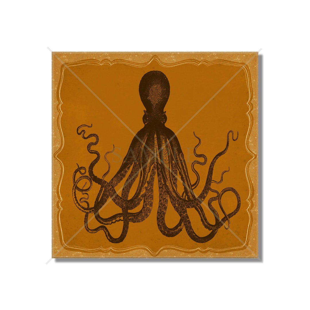 Gold Rust Vintage Octopus Ceramic Tile - Octopus Kitchen Backsplash ...