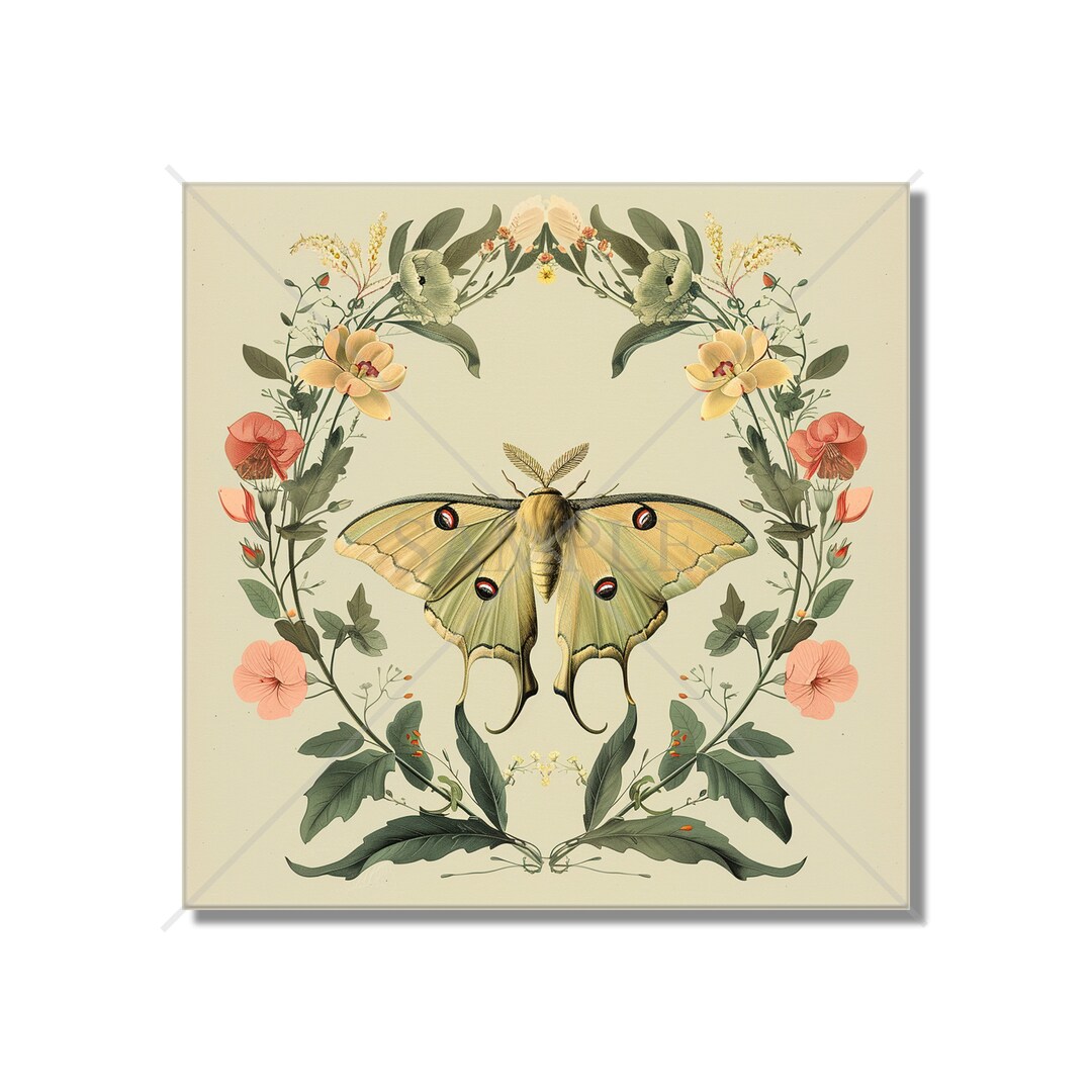 Vintage Botanical Luna Moth Design Ceramic Tile Kitchen Backsplash Tile ...