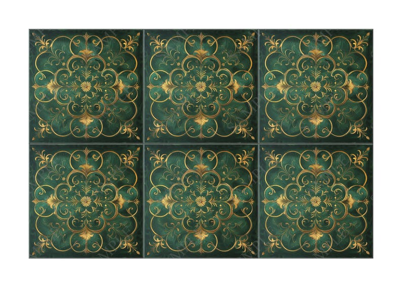 Dark Green Patterned Ceramic Tile - Unique Green Kitchen Backsplash ...