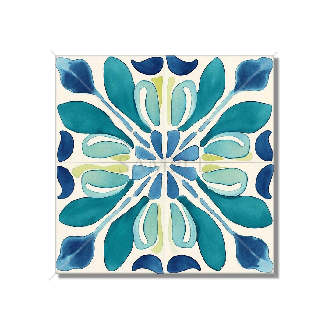 Ceramic Tile Turquoise Blue Green Patterned Kitchen Backsplash Tile ...