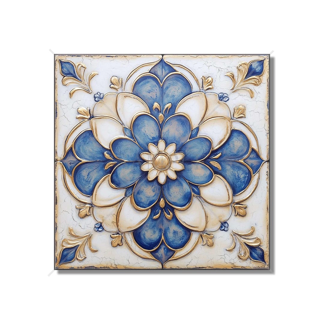 Blue Gold Ceramic Tile Vintage Design Blue Kitchen Tile Patterned ...