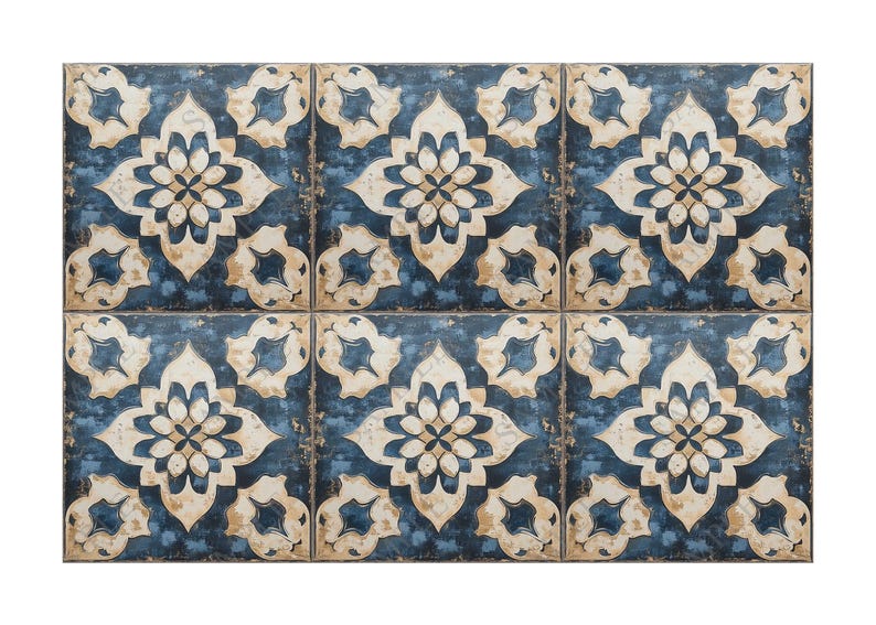 Aged Blue Ceramic Tile - Vintage Design Blue Kitchen Backsplash Tile ...