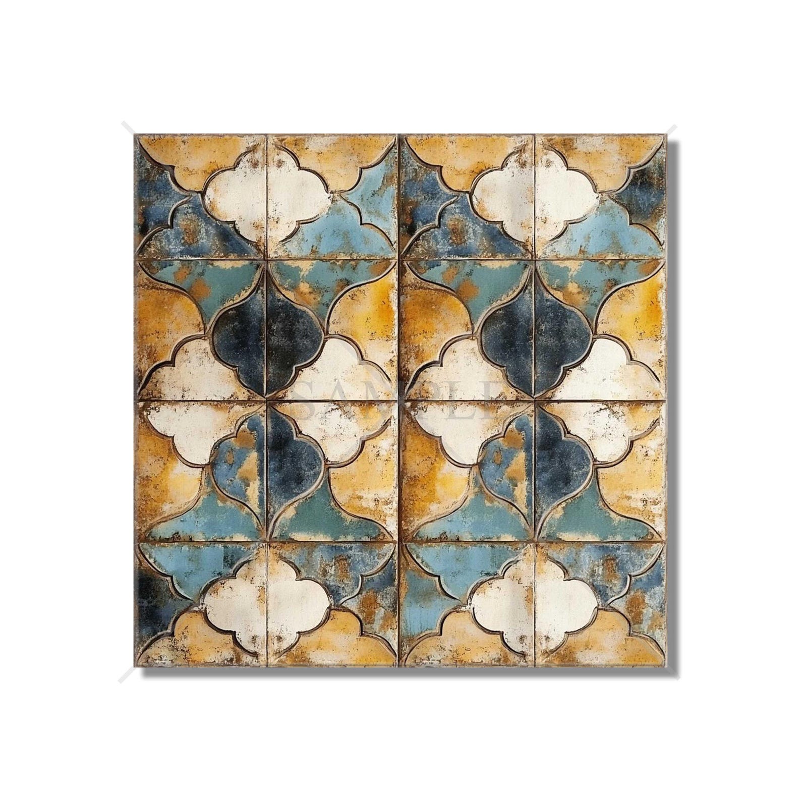 Tan Blue White Ceramic Tile - Vintage Moroccan Tile Design - Kitchen ...