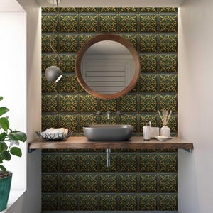 Emerald Green Patterned Ceramic Tile - Unique Green Kitchen Backsplash ...