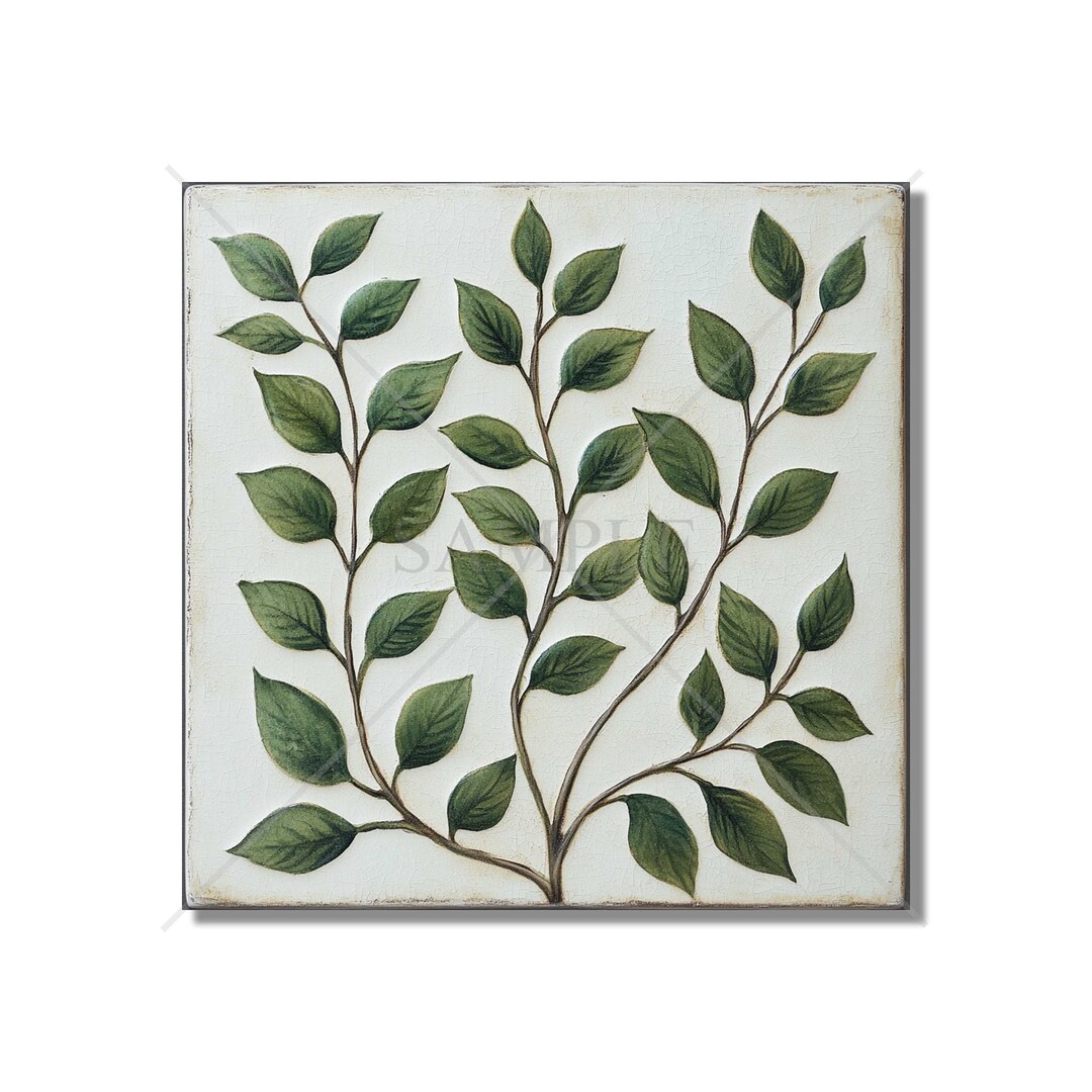 Green Leaves Botanical Ceramic Tile Patterned Kitchen Backsplash Tile ...